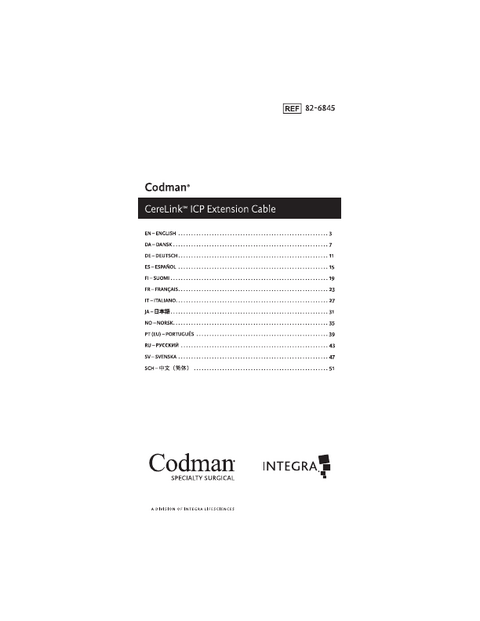 CereLink ICP Extension Cable Instruction for Use Rev C PDF download