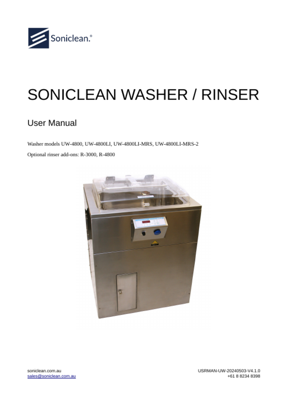 Washer / Rinser UW-4800 series User Manual PDF download