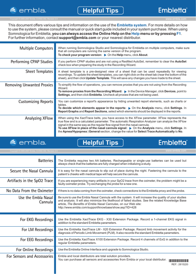 Embletta Helpful Tips Rev 2.0 PDF download