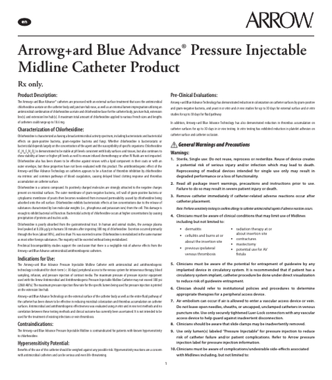 Arrowg+ard Blue Advance® Pressure Injectable Midline Catheter Product ...