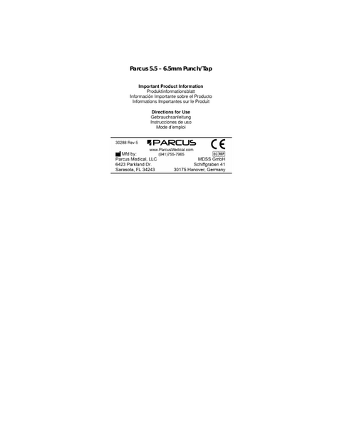 Parcus 5.5-6.5 mm Punch / Tap Directions for Use PDF download