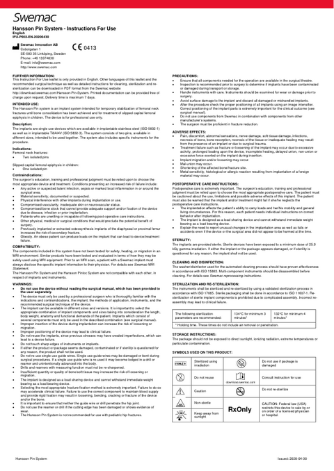 Hansson Pin System Instructions for Use PDF download