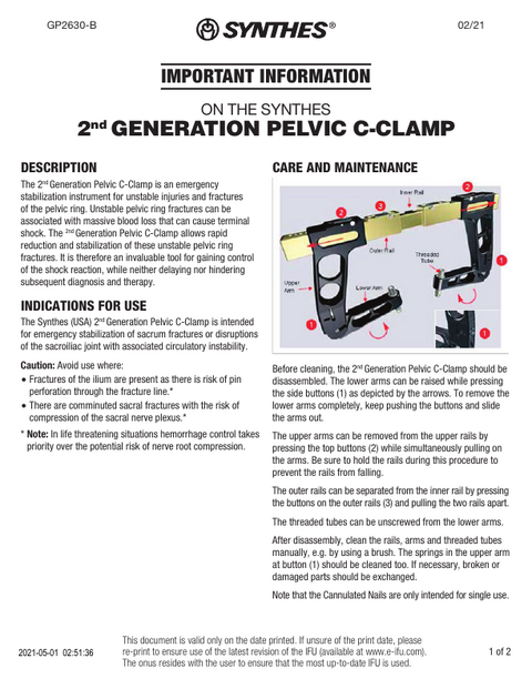 2nd Generation Pelvic C-Clamp Instructions for Use PDF download