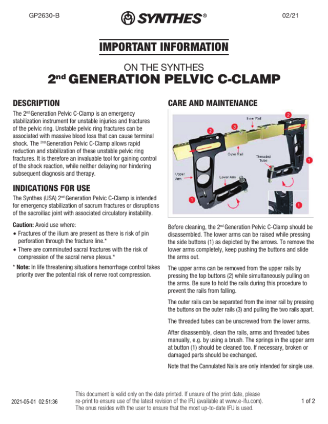 2nd Generation Pelvic C-Clamp Instructions for Use PDF download