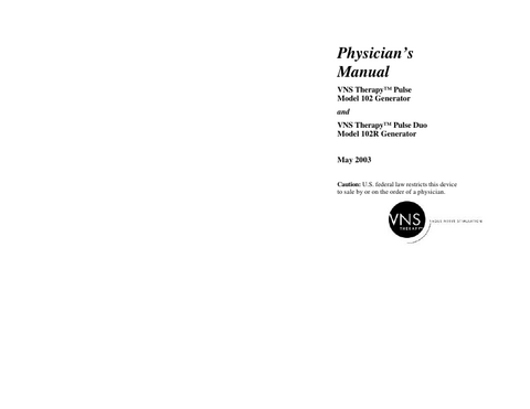 VNS Therapy System Pulse Model 102 and 102R Generator Physicians Manual ...