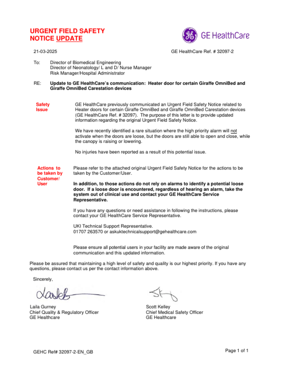 RECALL: Giraffe OmniBed Carestation Devices Urgent Field Safety Notice ...