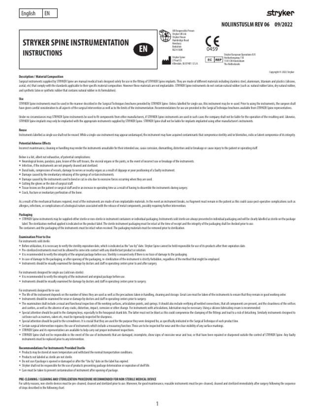 SPINE INSTRUMENTATION Instructions for Use PDF download