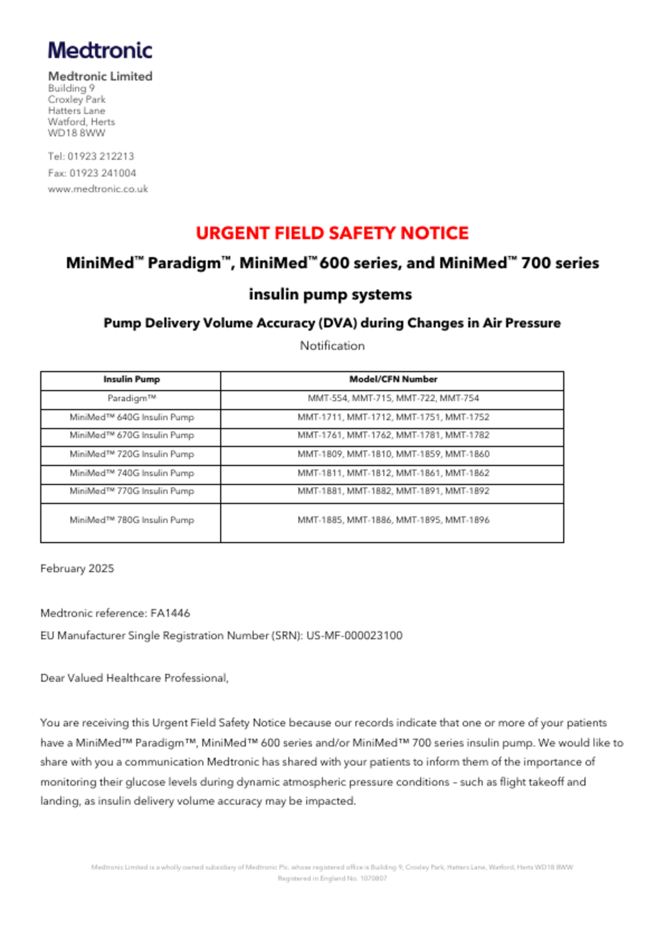 RECALL: MiniMed Paradigm, 600 series, and 700 series insulin pump ...