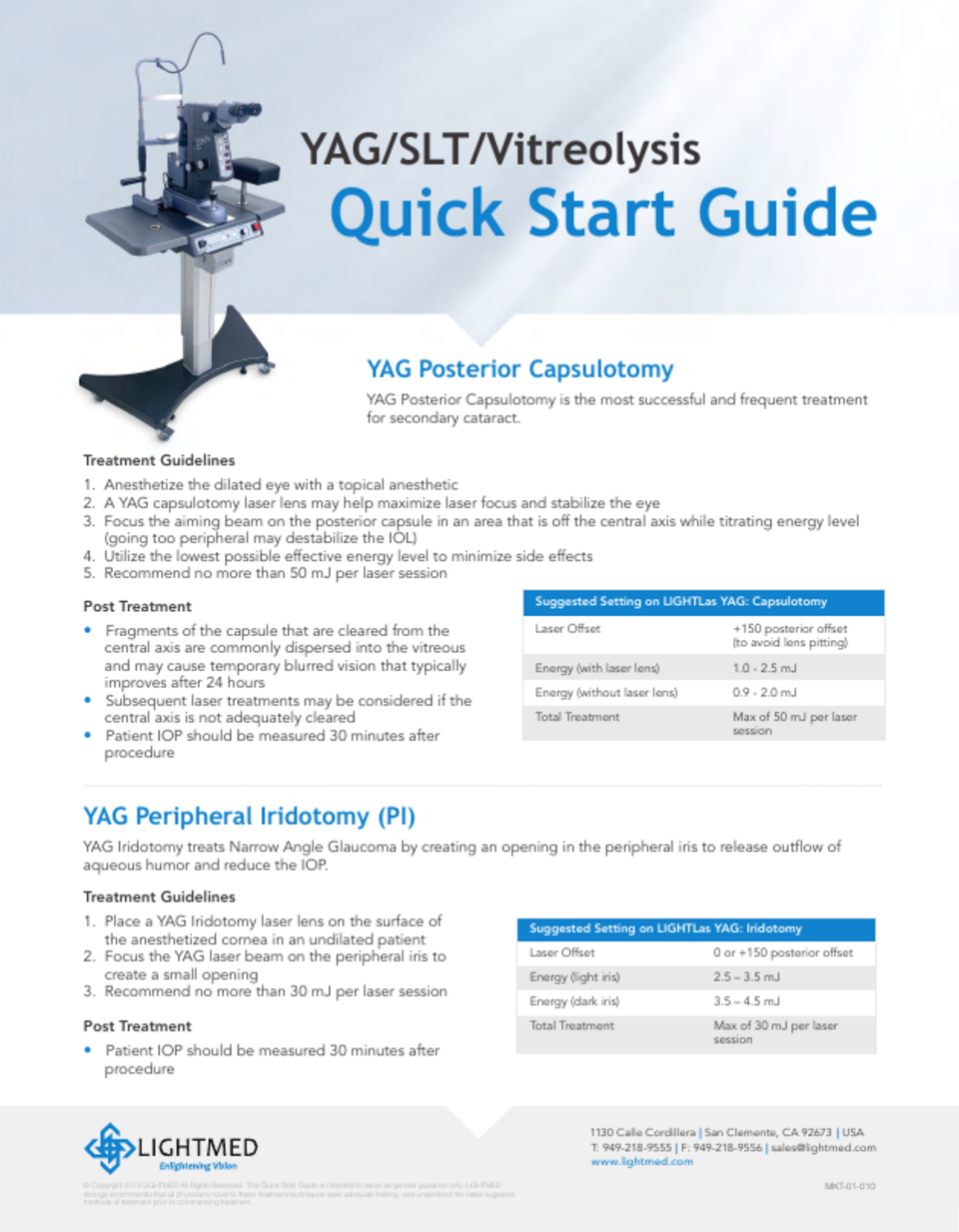 YAG / SLT / Vitreolysis Quick Start Guide PDF download