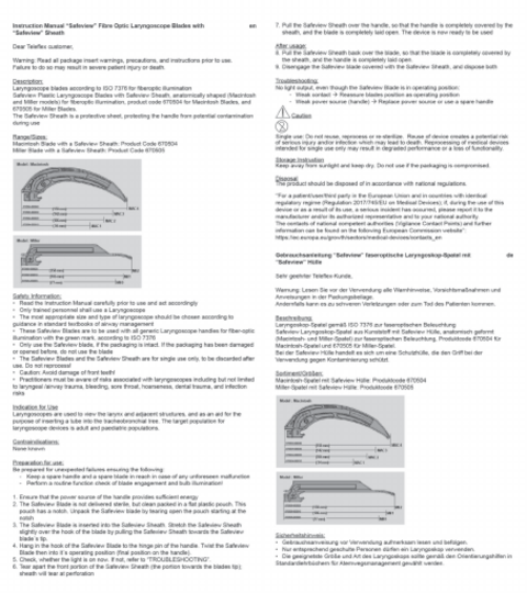 Safeview Fibre Optic Laryngoscope Blades Instructions for Use PDF download