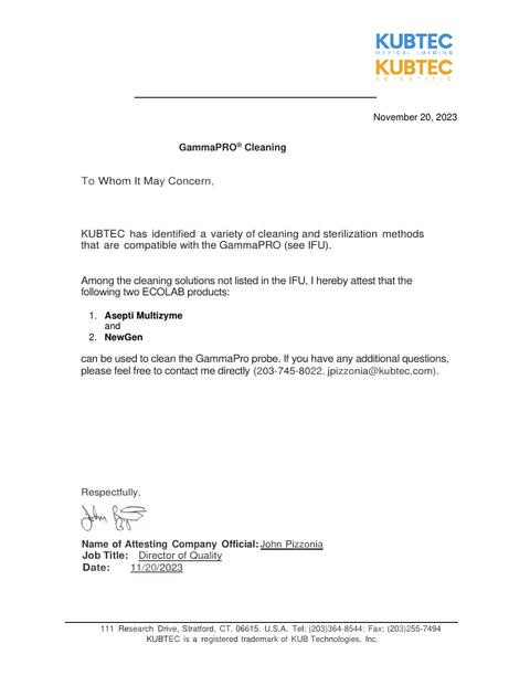GammaPro Cleaning Attestation Letter PDF download