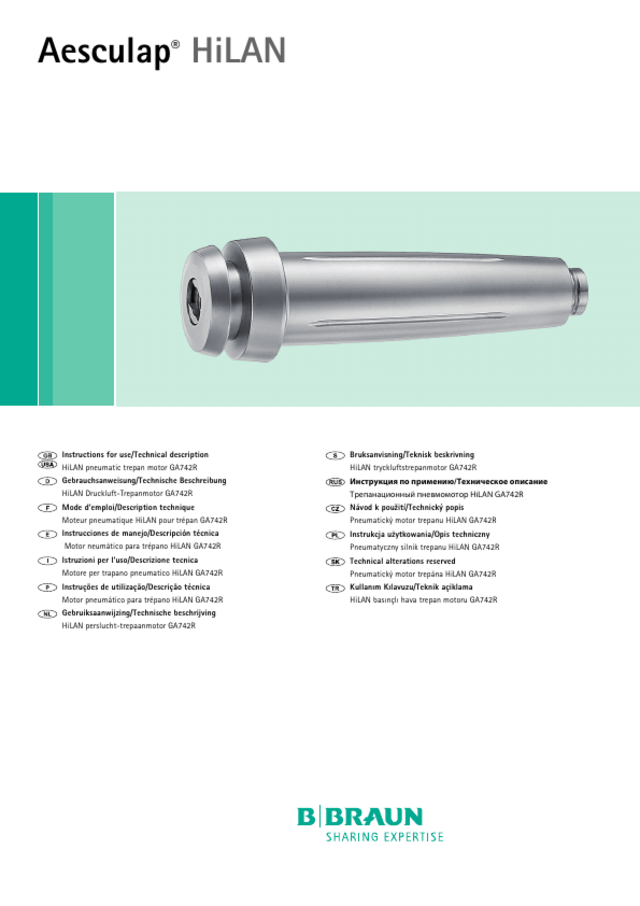 HiLAN pneumatic trepan motor GA742R PDF download