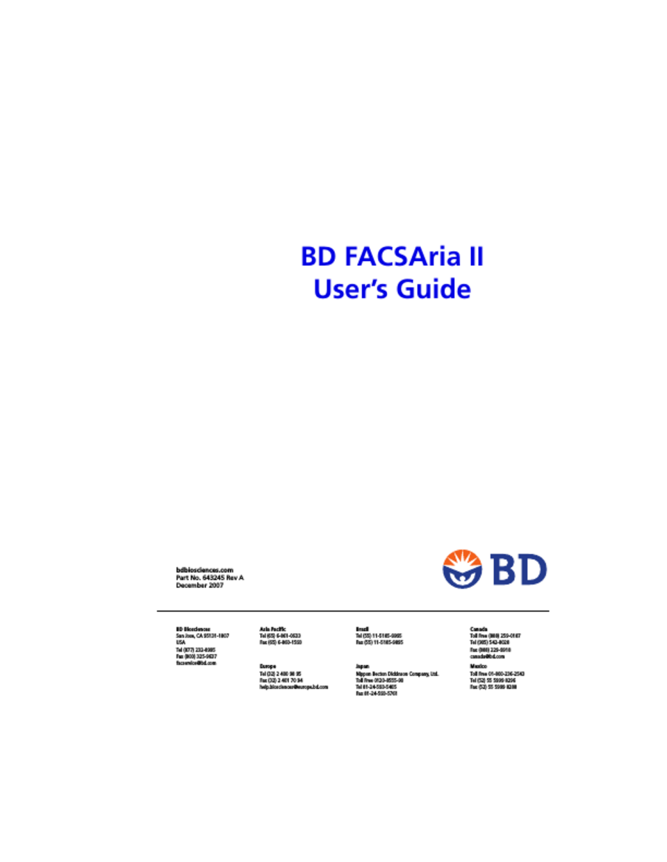 FACSAria II Users Guide Rev A Dec 2007 PDF download