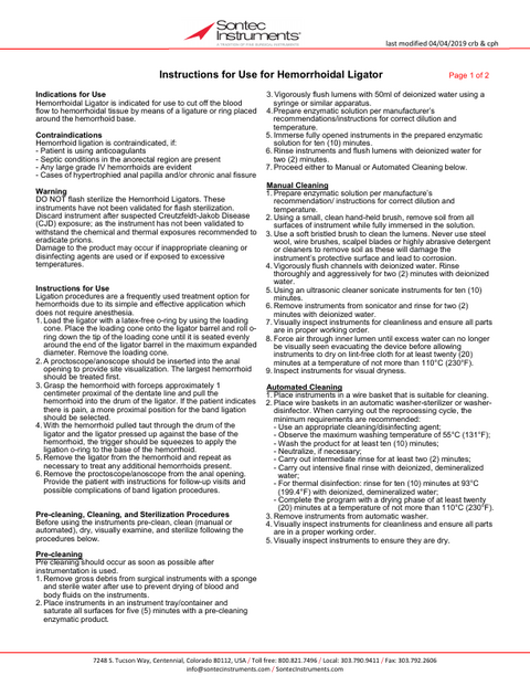 Hemorrhoidal Ligator Instructions for Use PDF download