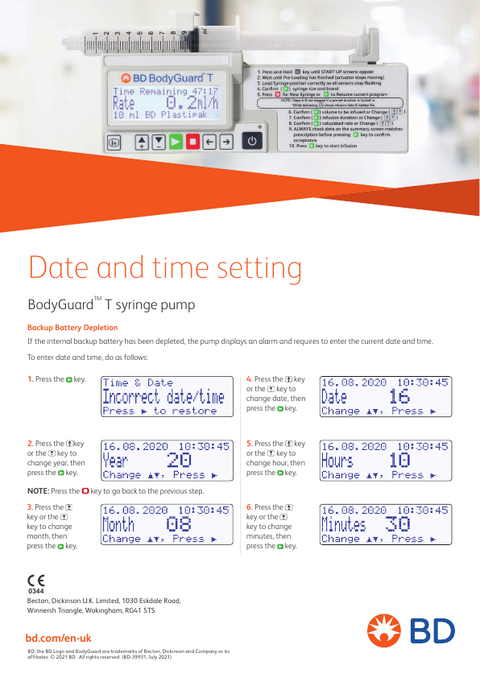 BD BodyGuard T Date and Time Setup Guide July 2021 PDF download