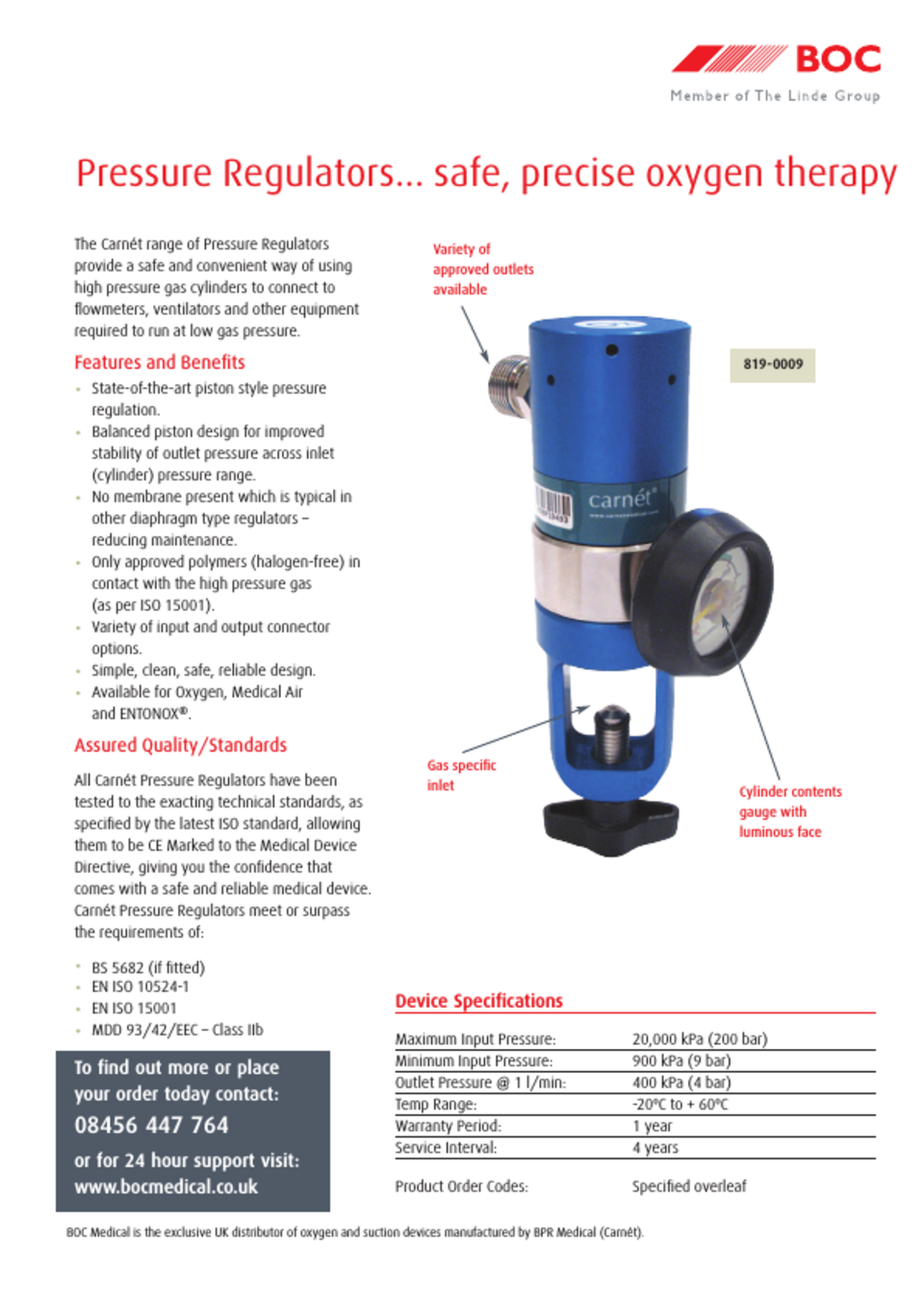 Carnet Range of Pressure Regulators Factsheet Sept 2008 PDF download