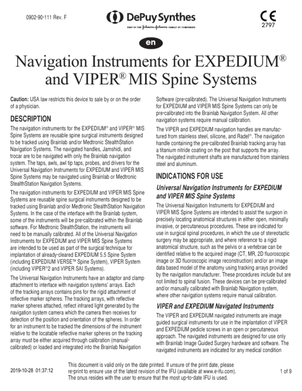 Navigation Instruments for EXPEDIUM and VIPER MIS Spine Systems ...