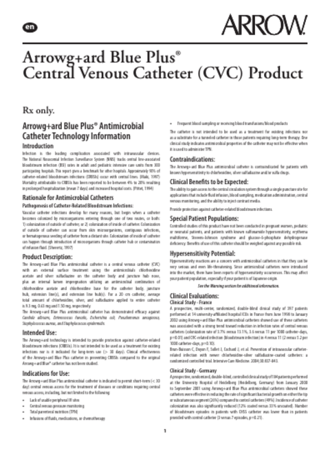 Arrowg+ard Blue Plus® Central Venous Catheter (CVC) Product PDF download