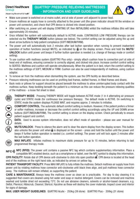 QUATTRO Mattresses Infomation and User Guidelines PDF download