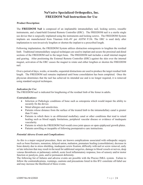 FREEDOM Nail Instructions for Use PDF download