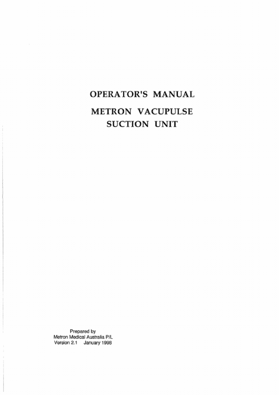 VACUPULSE VC200 Operators Manual Ver 2.1 Jan 1998 PDF download
