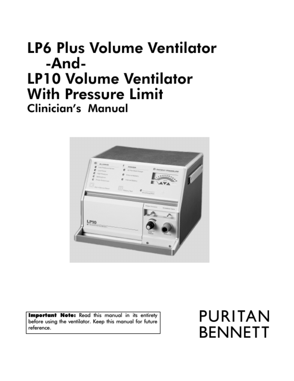 LP6 Plus and LP10 Volume Ventilator Clinicians Manual PDF download