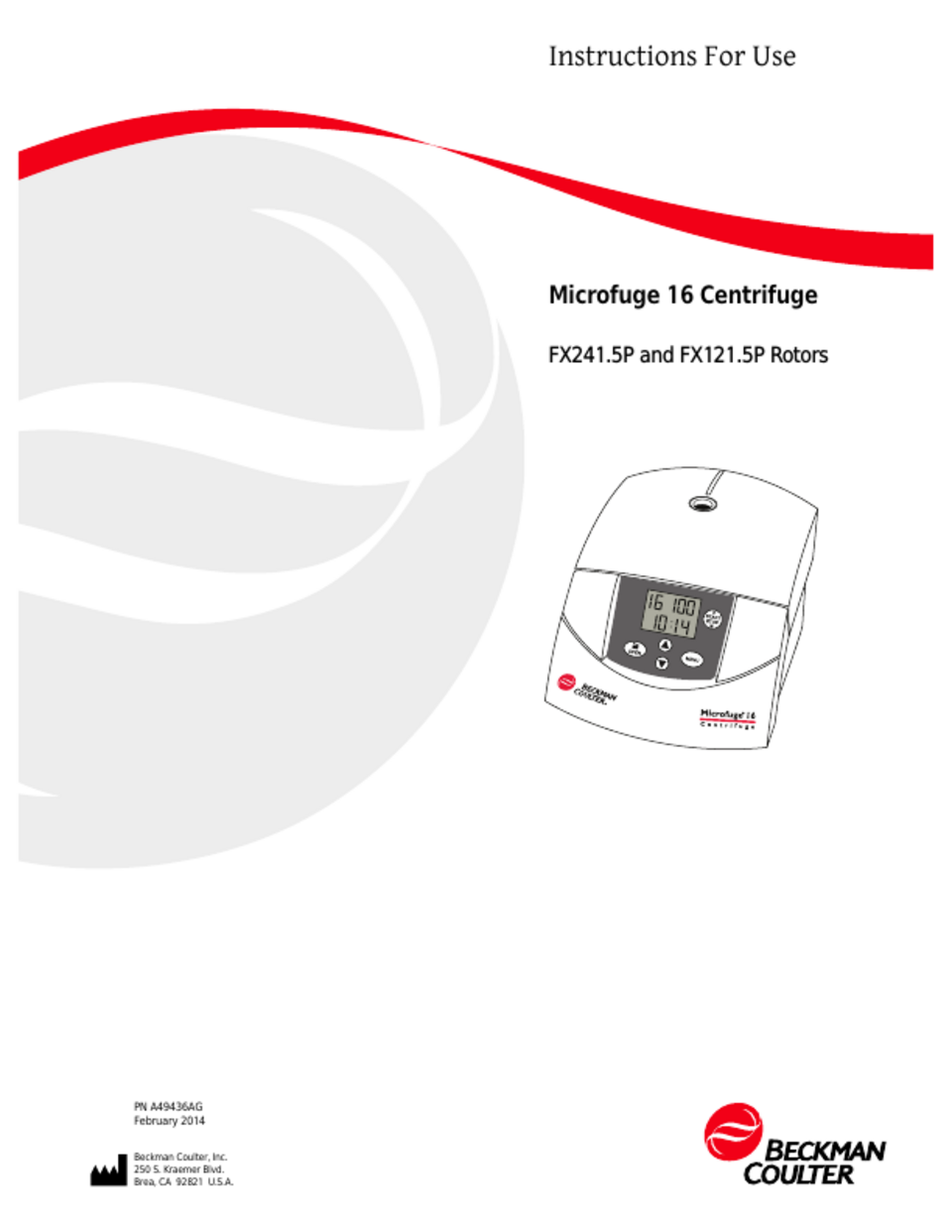 Microfuge 16 Centrifuge Instruction Manual Feb 2014 PDF download