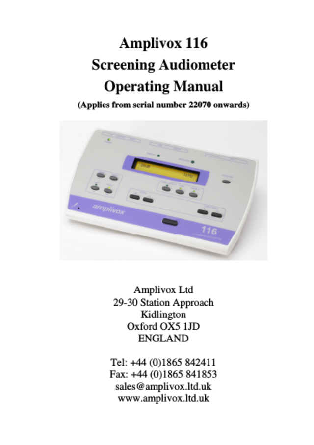 Amplivox 116 Operating Manual PDF download