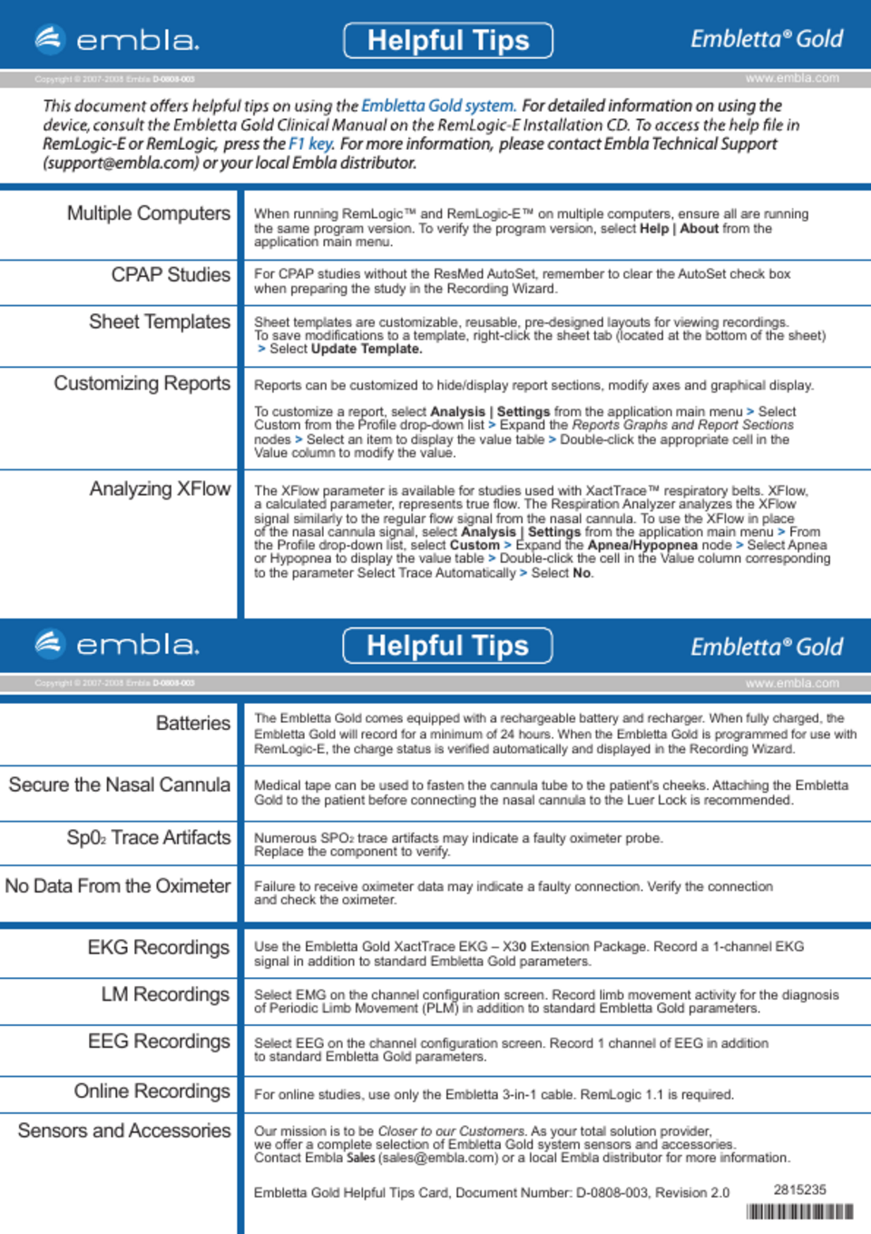 Embletta Gold Helpful Tips Rev 2.0 PDF download