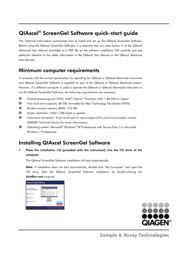 QIAxcel ScreenGel Software Quick-Start Guide Jan 2011 PDF download