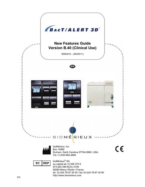 BacT ALERT 3 D New Features Guide ver B.40 (Clinical Use) May 2011 PDF ...
