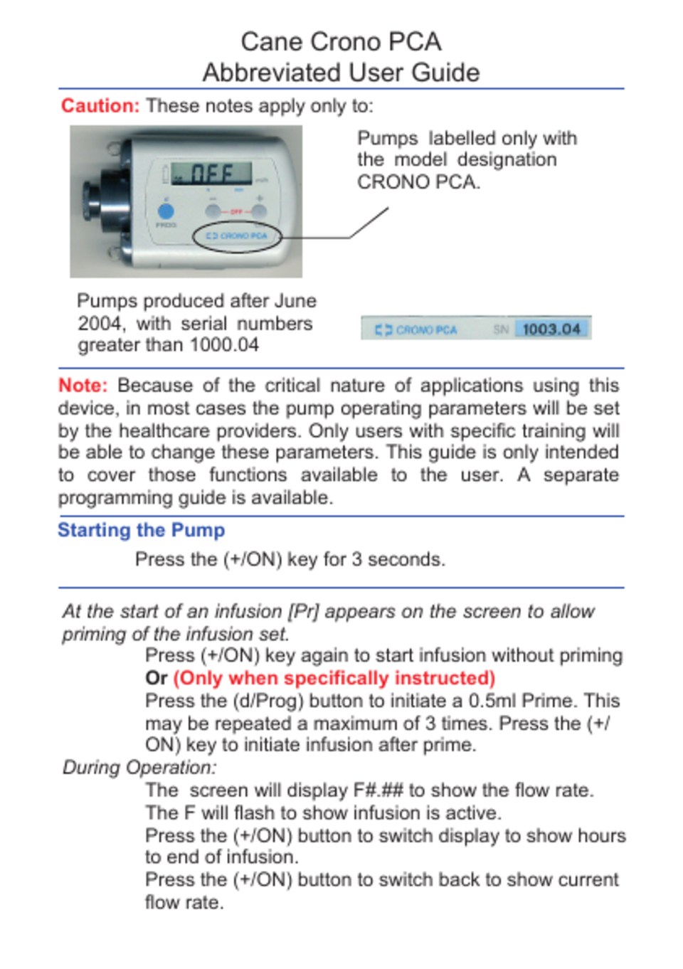 Crono PCA Abbreviated User Guide PDF download