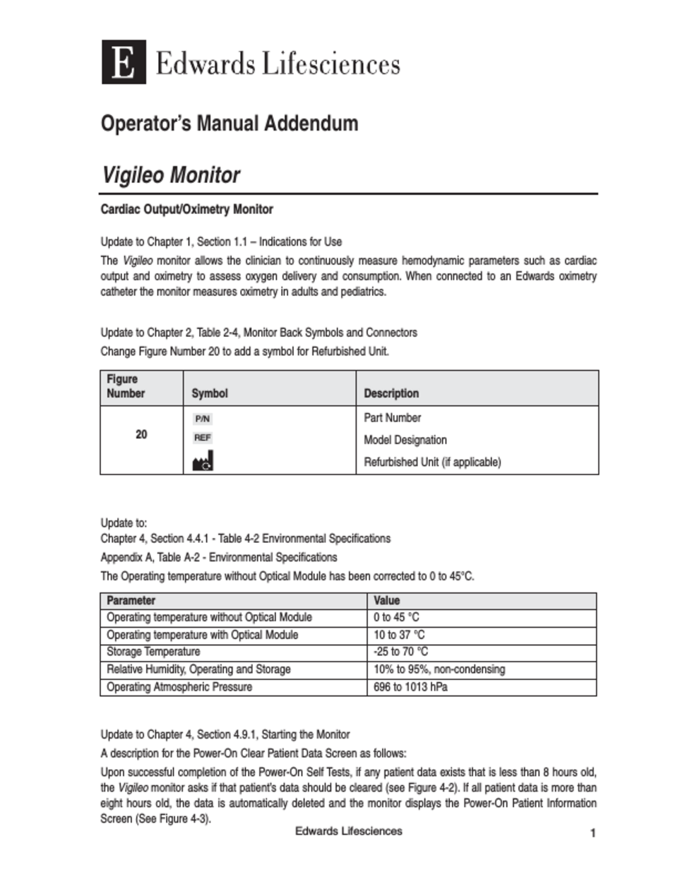 Vigileo Monitor Operator’s Manual Addendum May 2007 PDF download