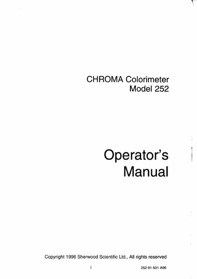 CHROMA Colorimeter Model 252 Operators Manual PDF download
