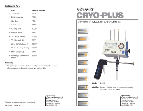 Frigitronics CRYO-PLUS Model 2400 Operating & Maintenance Manual ...