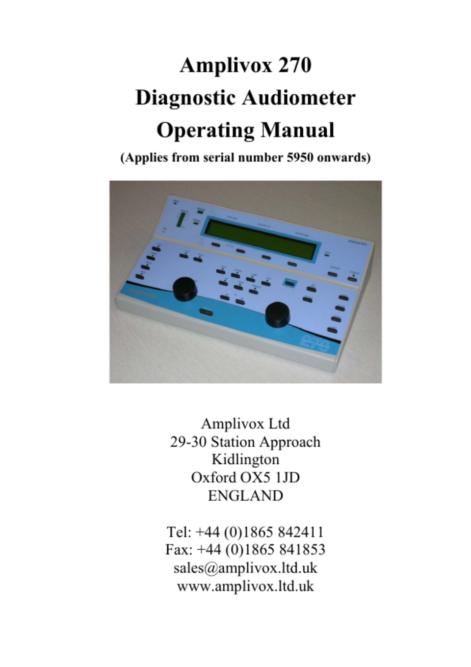 Amplivox 270 Operating Manual PDF download