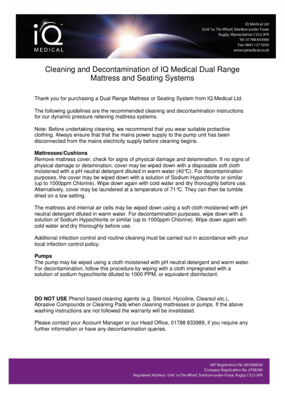IQ Medical Dual Range Mattress and Seating Systems Cleaning and ...