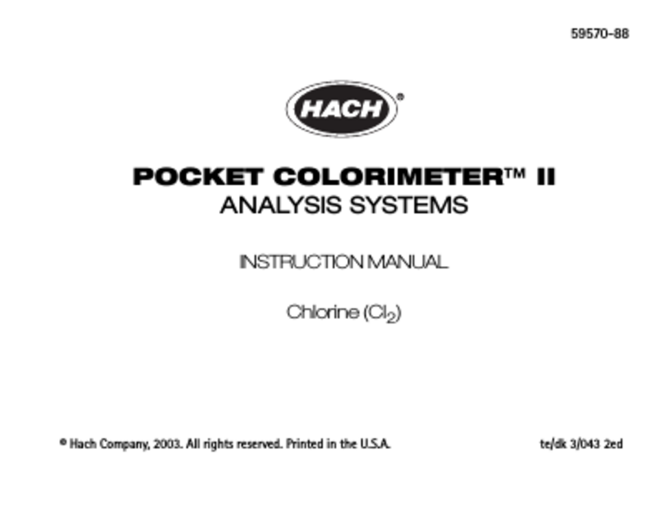 Pocket Colorimeter II Instruction Manual Edition 2 PDF download