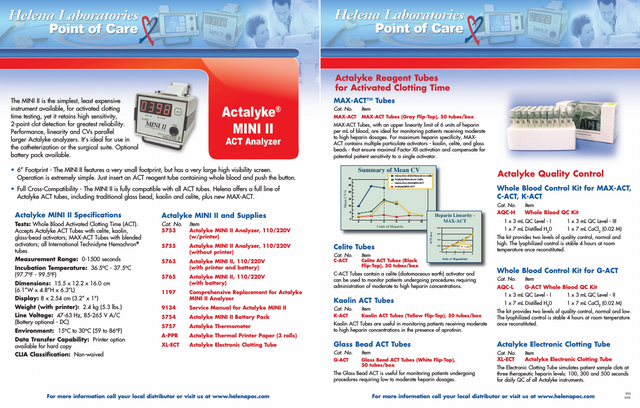 Actalyke MINI II Datasheet and Reagent Details Sept 2005 PDF download