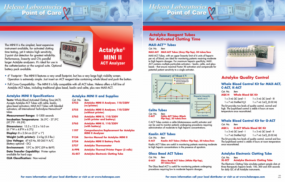 Actalyke MINI II Datasheet and Reagent Details Sept 2005 PDF download