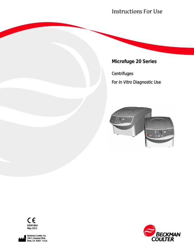Microfuge 20 Series Instructions for Use May 2013 PDF download