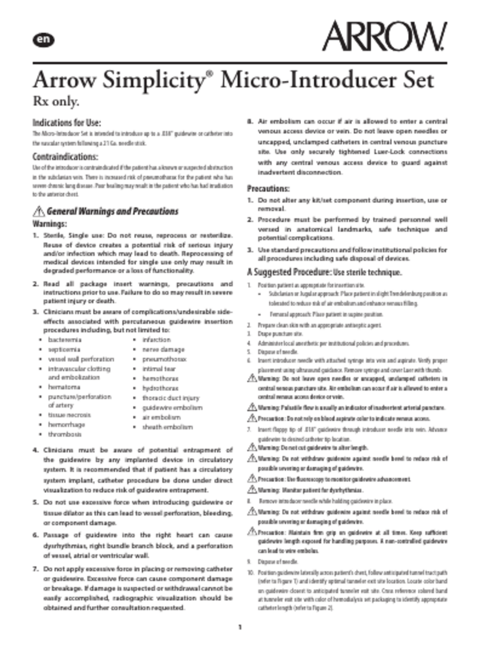 Arrow Simplicity® Micro-Introducer Set PDF download