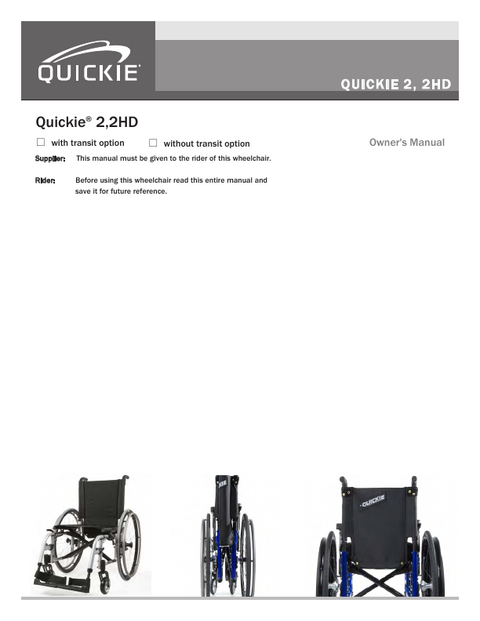 Quickie 2 and 2 HD Owners Manual Rev E PDF download