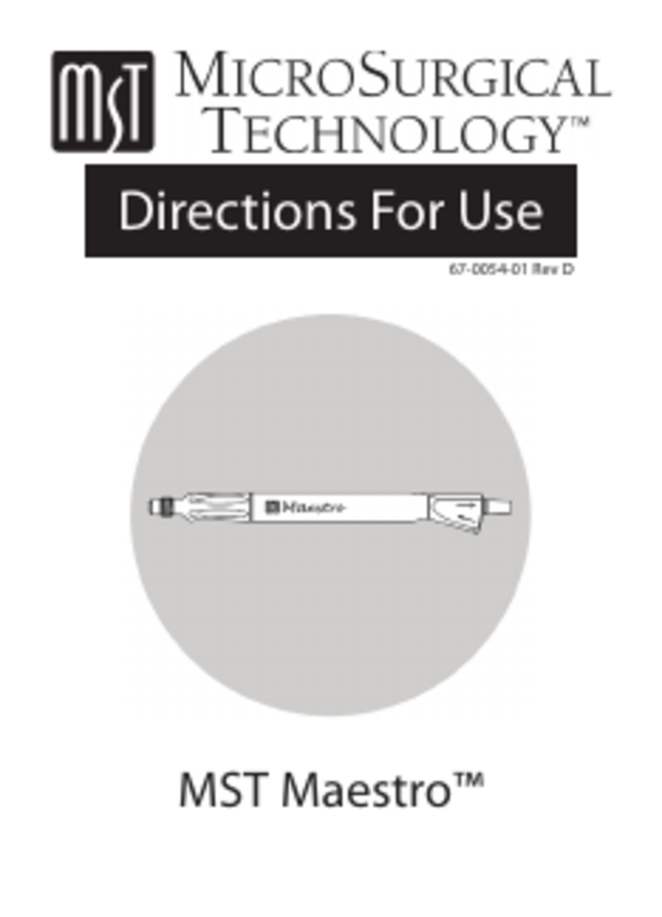 MST Maestro I/A Handpiece Directions for Use PDF download