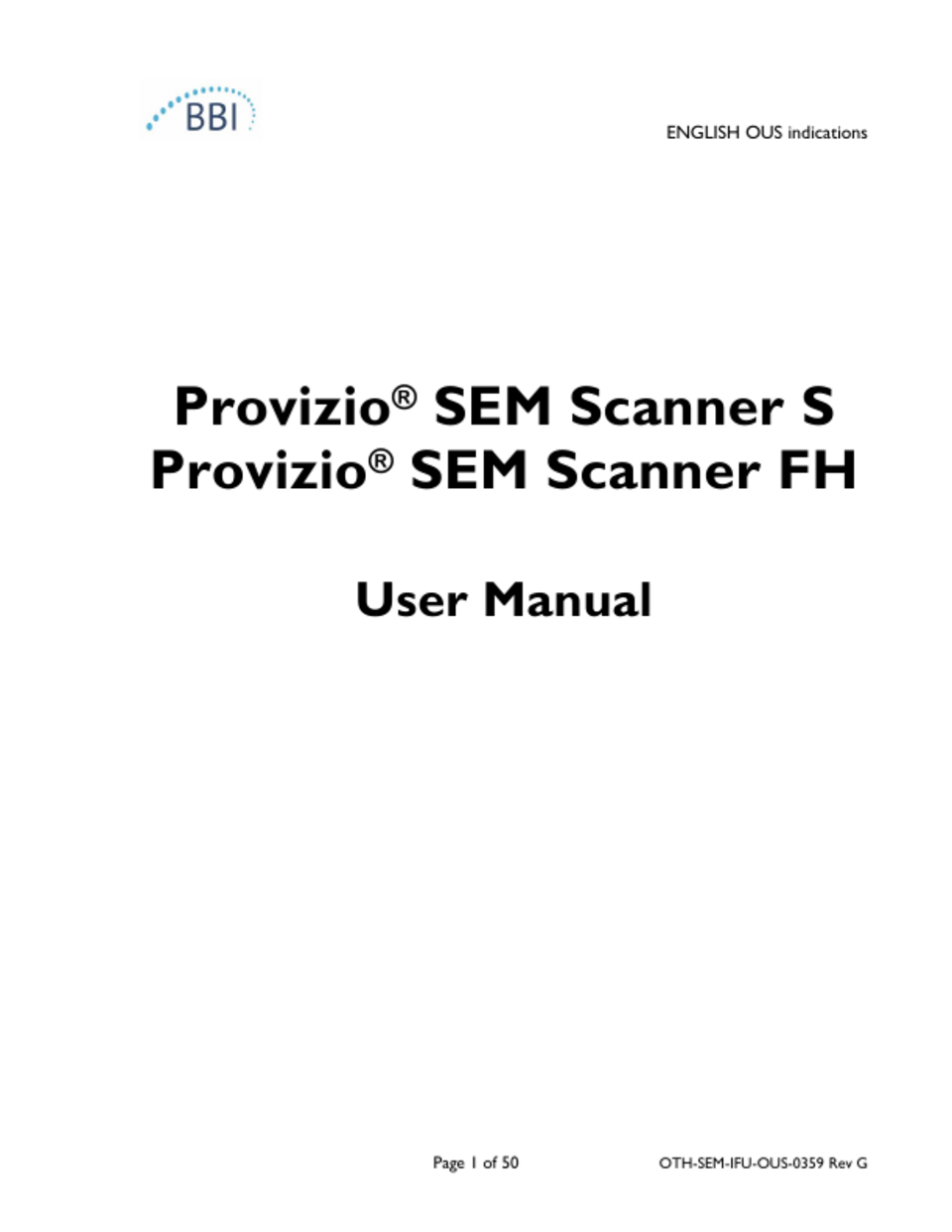 Provizio SEM Scanner S and FH User Manual Rev G PDF download