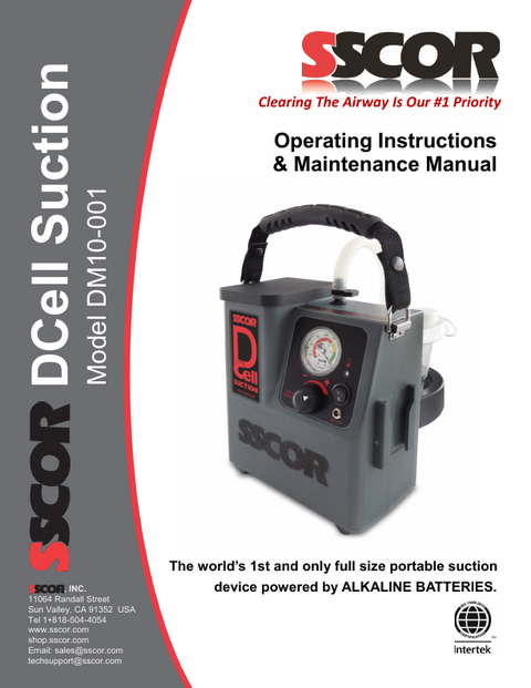 SSCOR DCell Suction Model DM10-001 Series Operating Instructions and ...