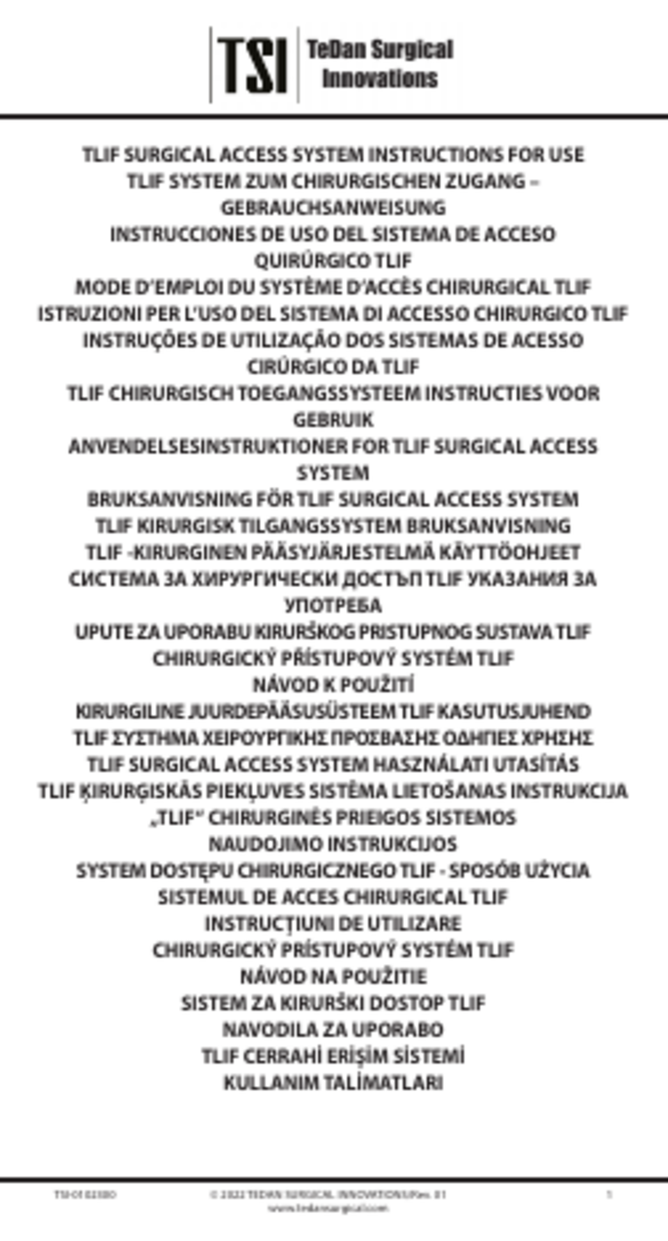 TLIF Surgical Access System Instructions for Use PDF download