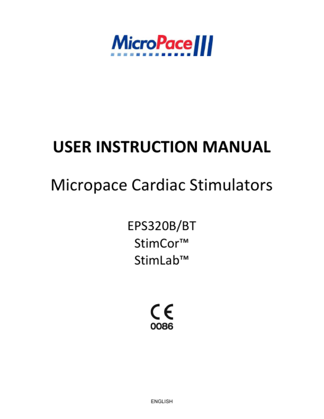 MicroPaceIII-EPS320-BT StimCor-StimLab Cardiac Stimulator SW ver 4.0 ...