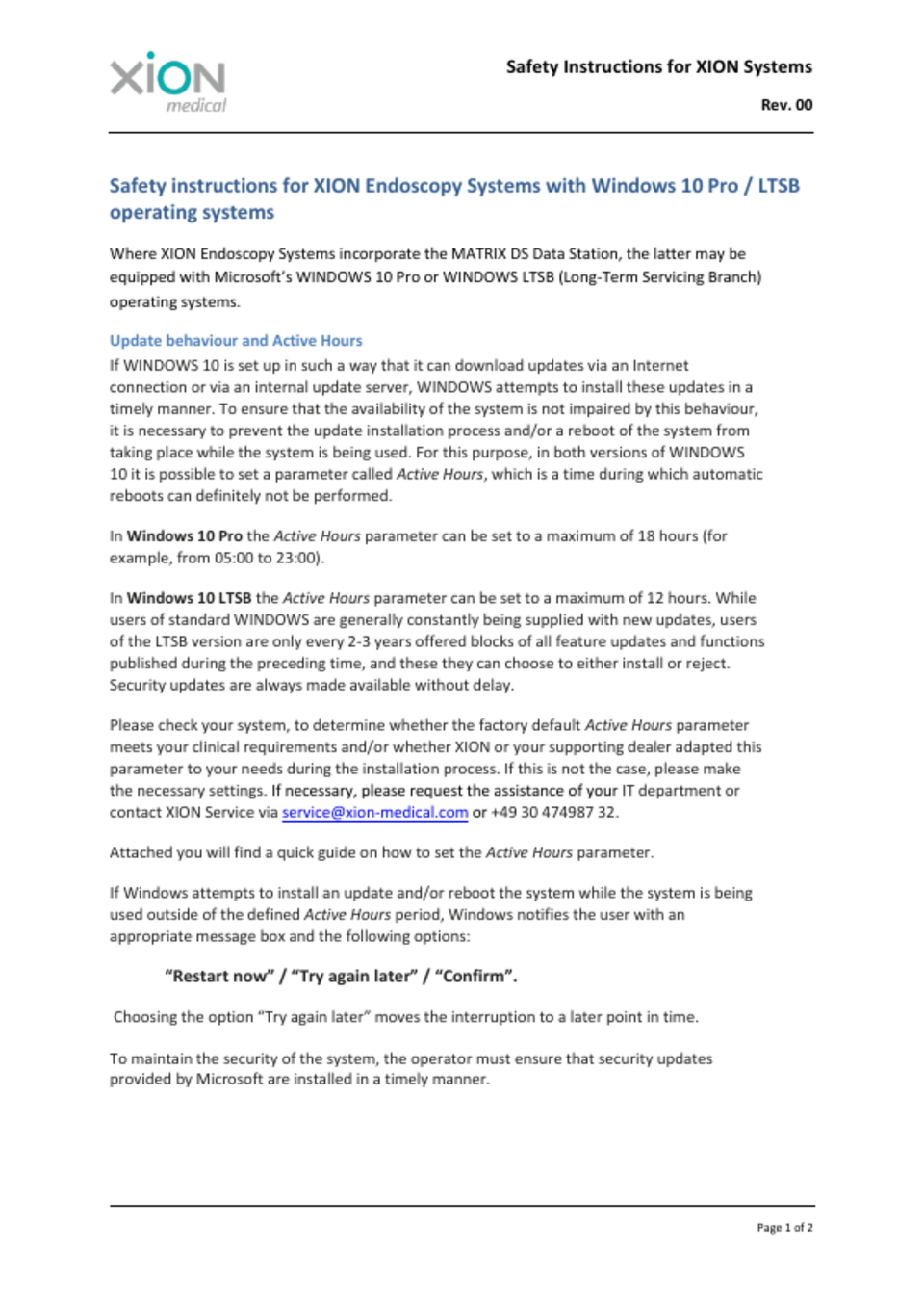ALERT: XION MATRIX DS Data Station Safety Instructions PDF download