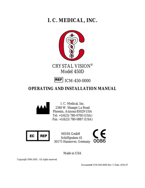 CRYSTAL VISION Model 450-D Operating and Installation Manual Rev C July ...